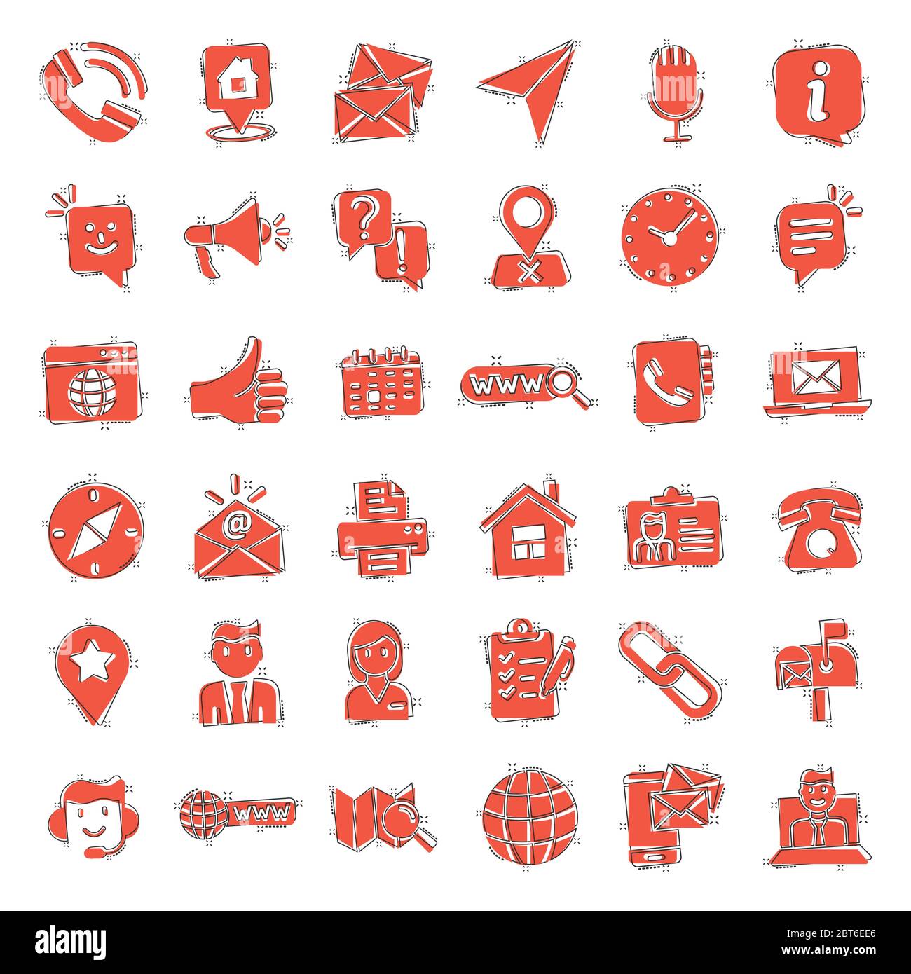 Contact us icon set in comic style. Mobile communication cartoon vector ...