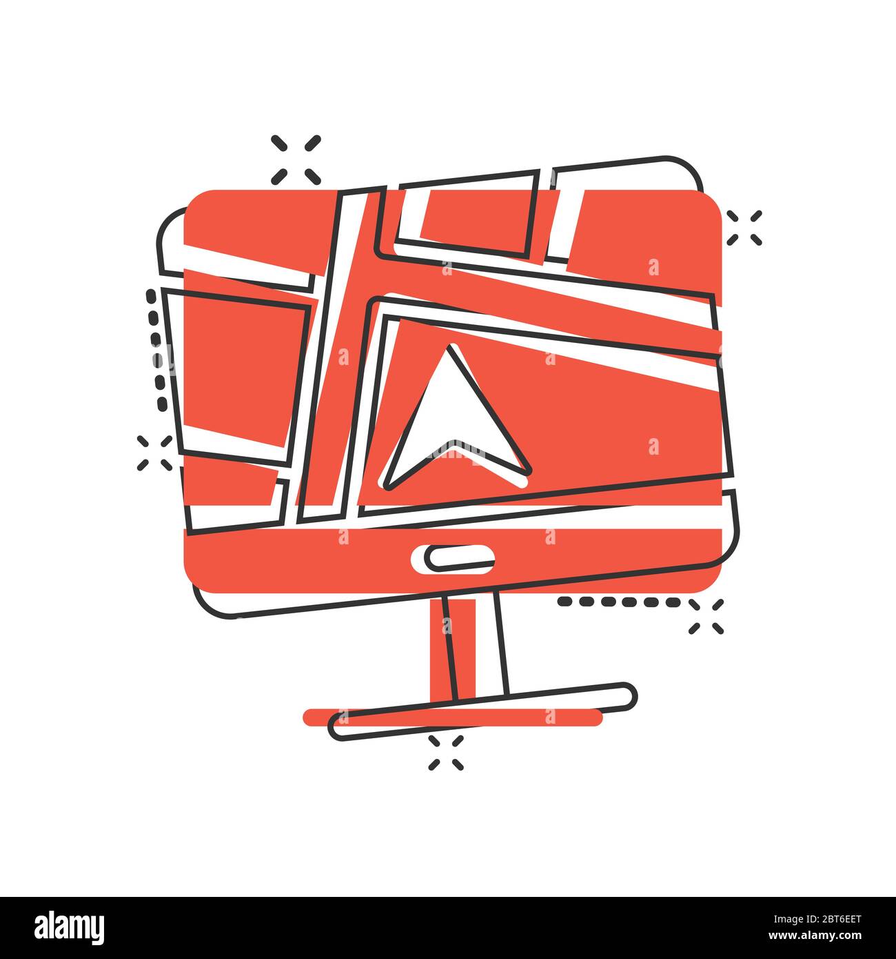 Computer navigation icon in comic style. Monitor pin gps cartoon vector ...