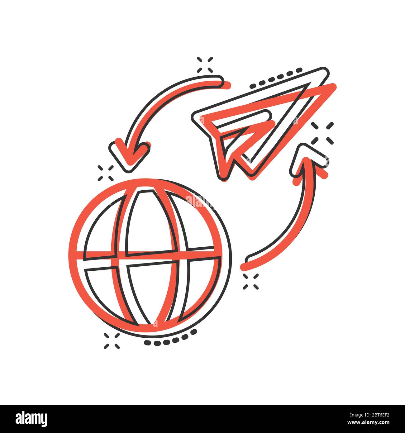 Global travel icon in comic style. Paper plane cartoon vector ...