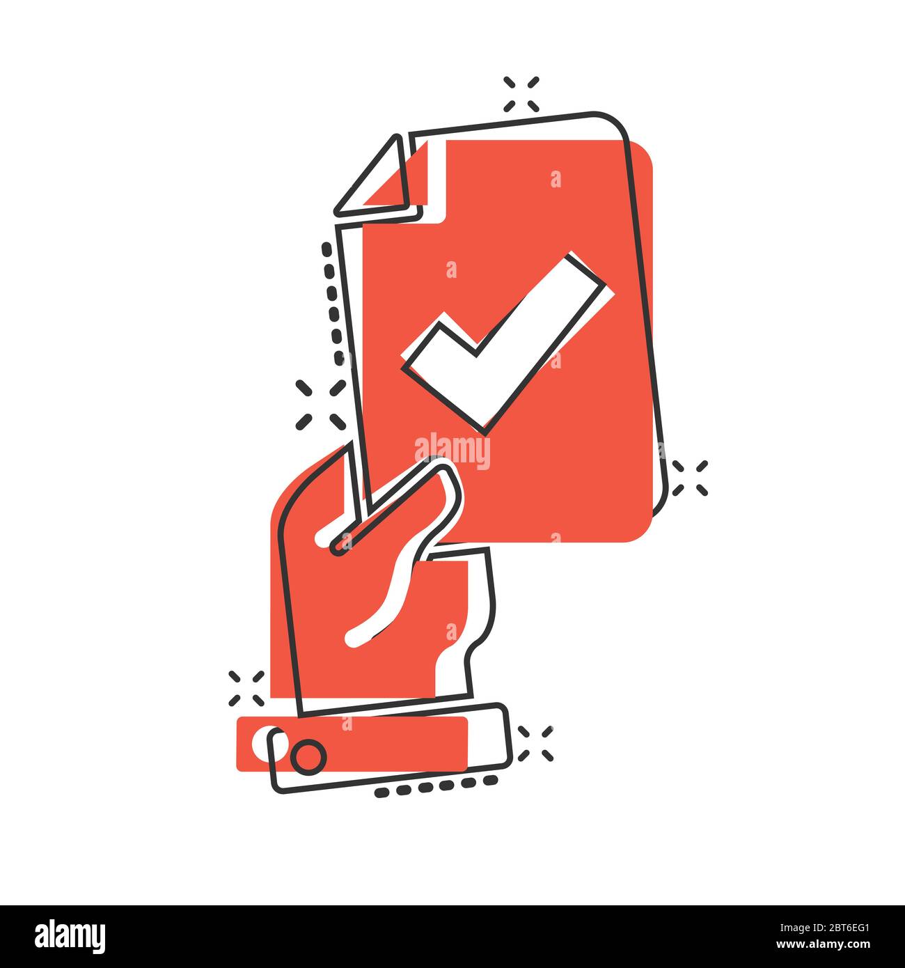 People hand with check mark icon in comic style. Accept cartoon vector ...