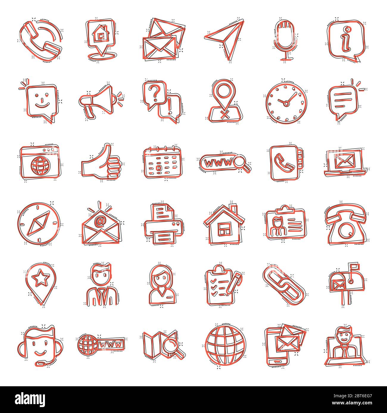 Contact us icon set in comic style. Mobile communication cartoon vector ...