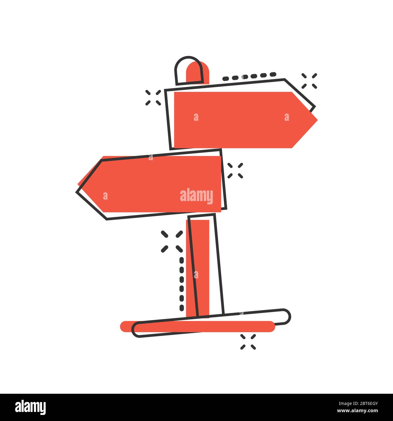 Crossroad signpost icon in comic style. Road direction cartoon vector ...