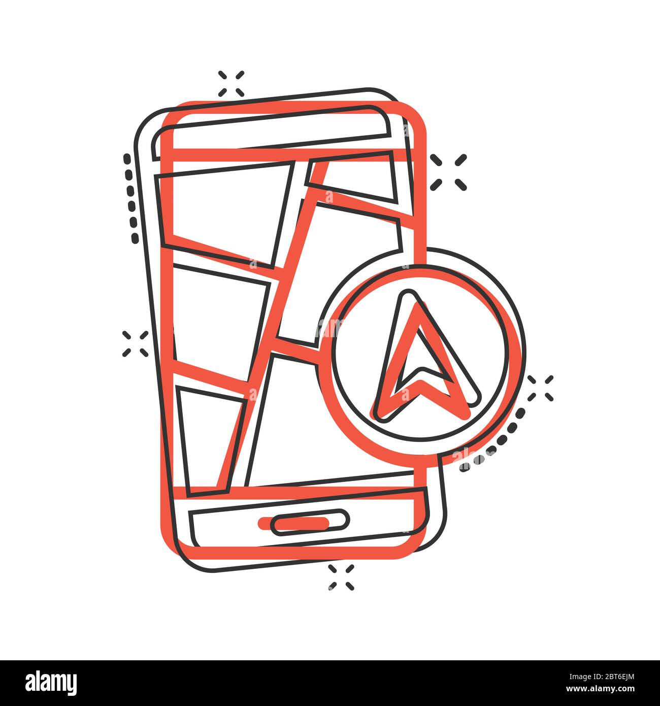 Smartphone map icon in comic style. Mobile phone gps navigation cartoon ...