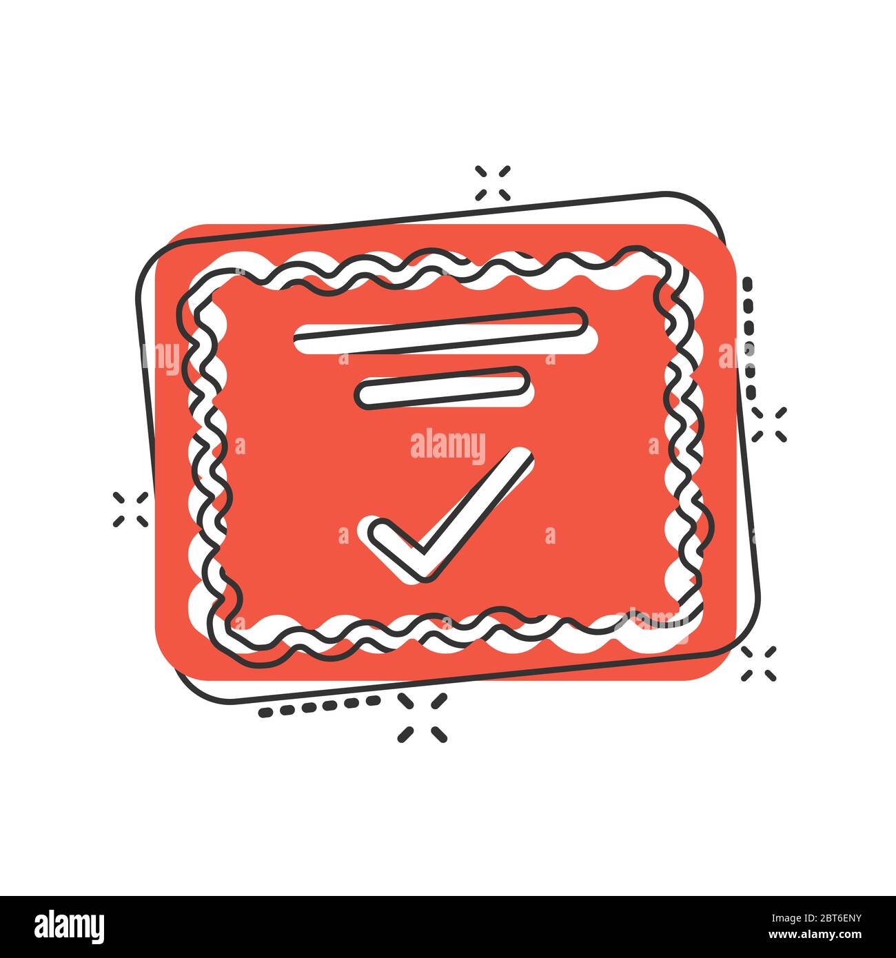 Approve certificate icon in comic style. Document check mark cartoon ...