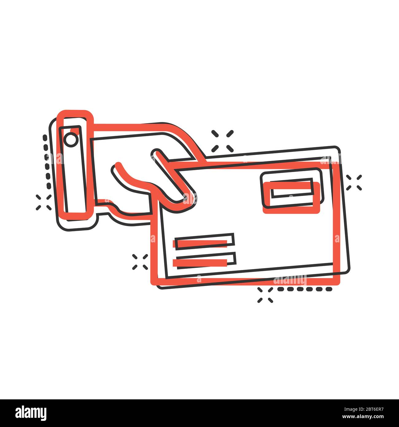 Hand with envelope icon in comic style. Mail letter delivery cartoon ...