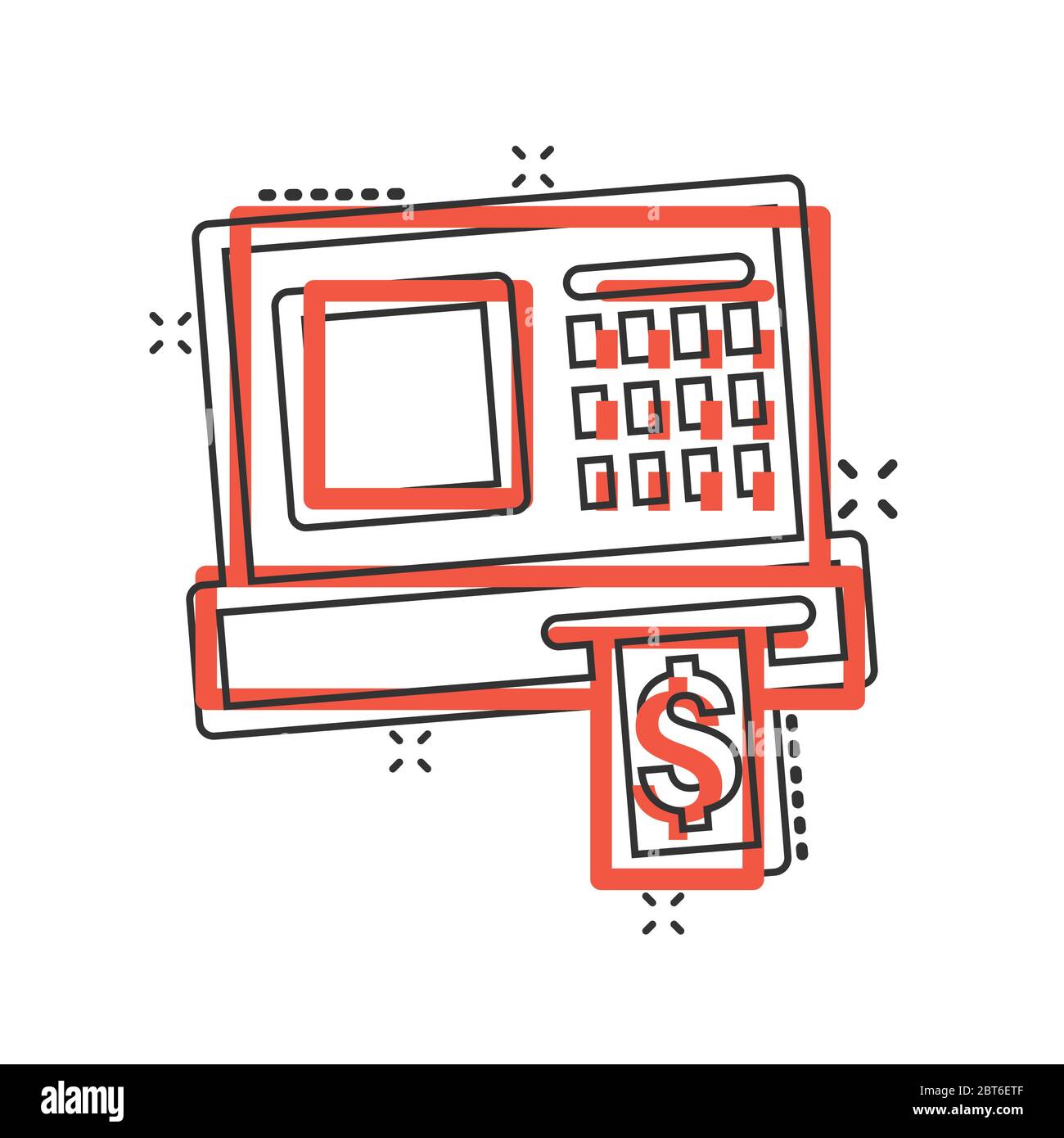 Cash register icon in comic style. Check machine cartoon vector ...