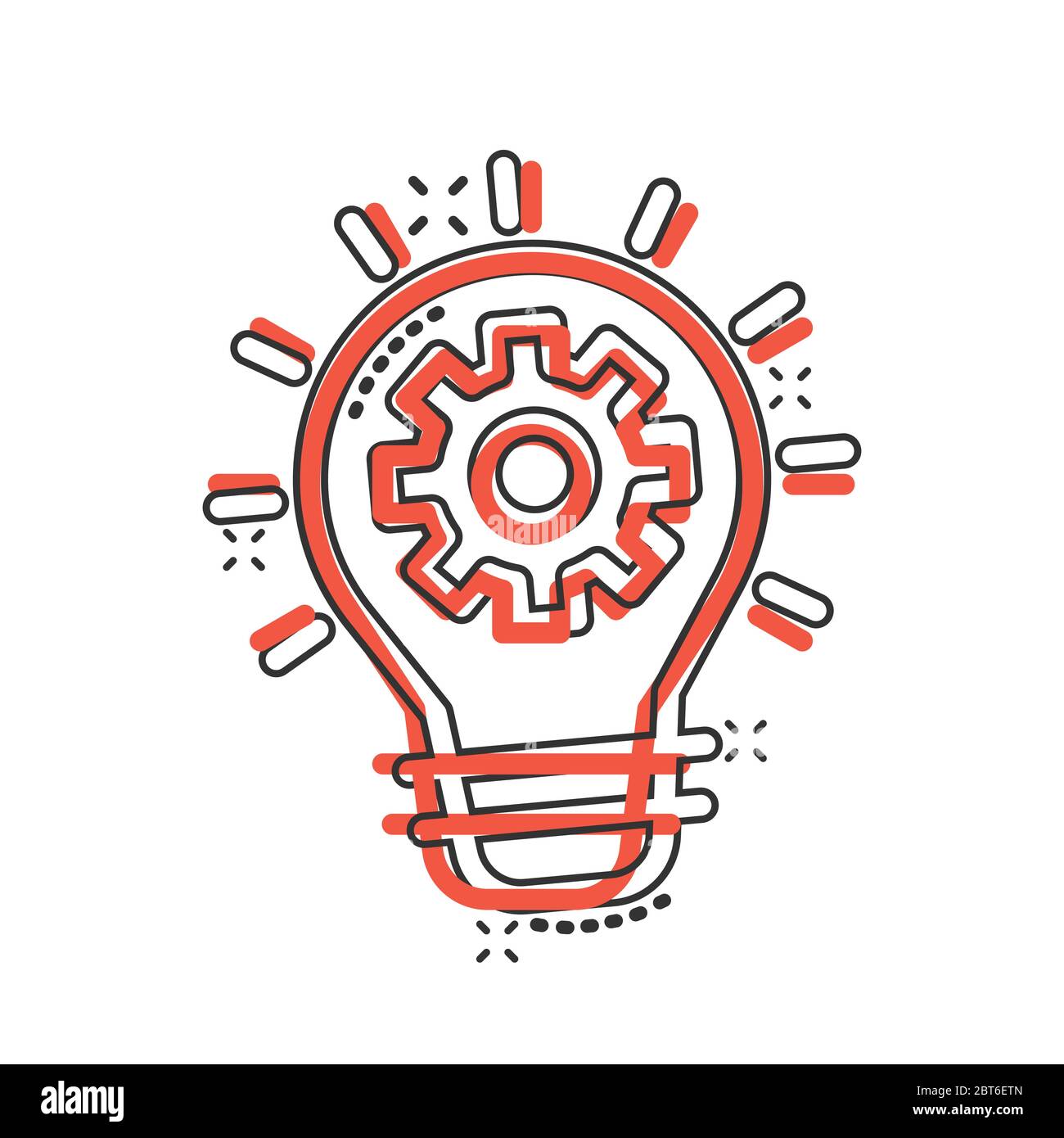 Innovation icon in comic style. Lightbulb with cogwheel cartoon vector ...
