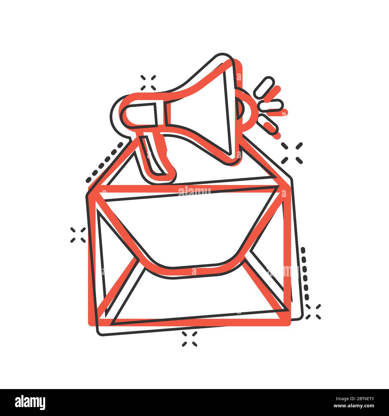 Envelope notification icon in comic style. Email with speaker cartoon ...