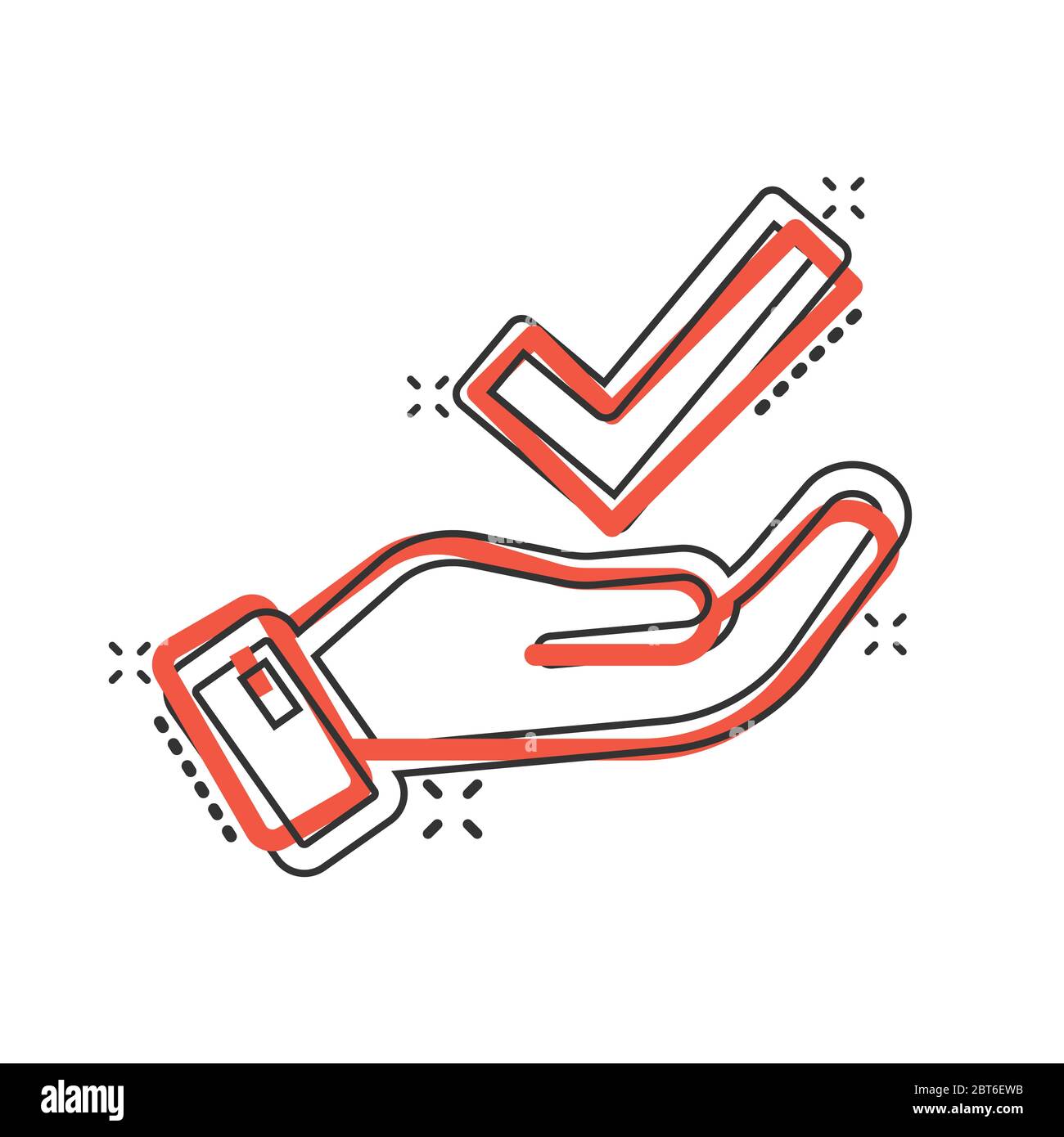 People hand with check mark icon in comic style. Accept cartoon vector ...