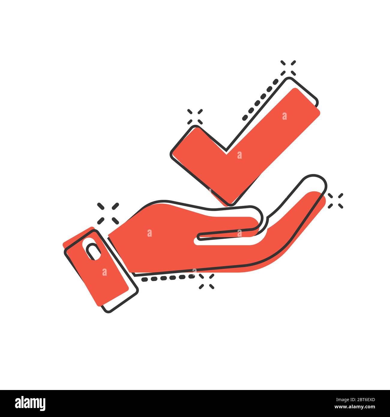 People hand with check mark icon in comic style. Accept cartoon vector ...