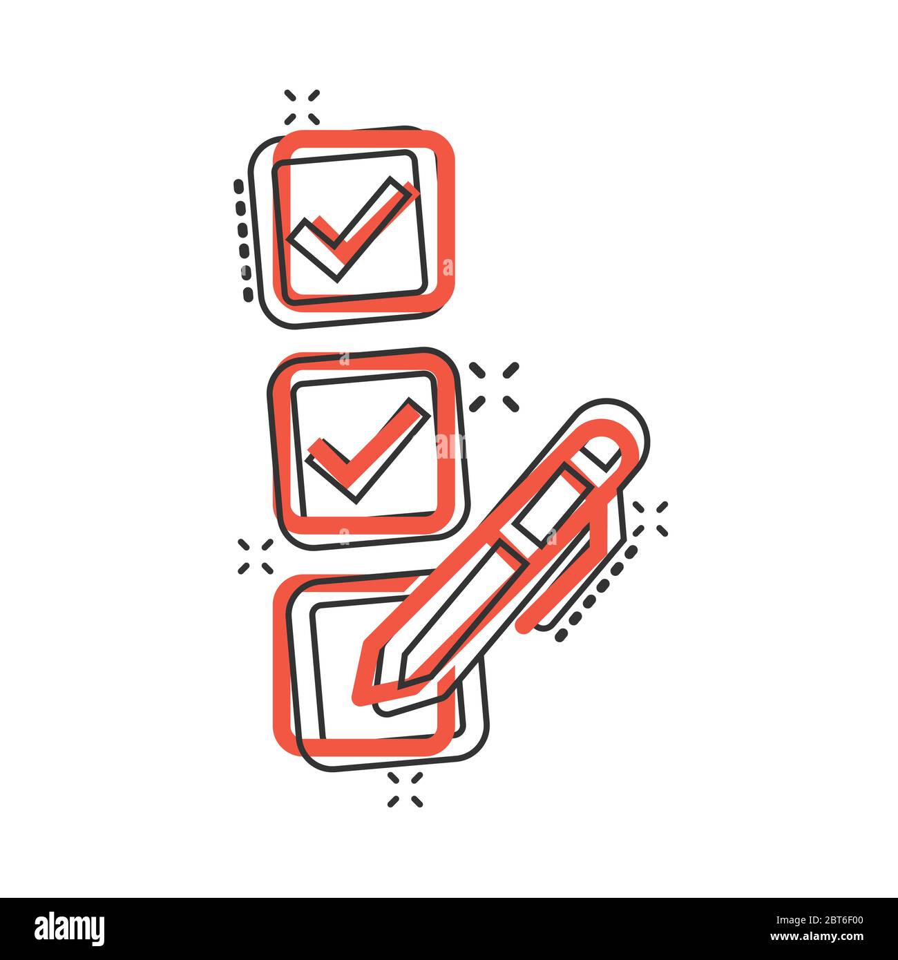 Checklist document icon in comic style. Survey cartoon vector ...