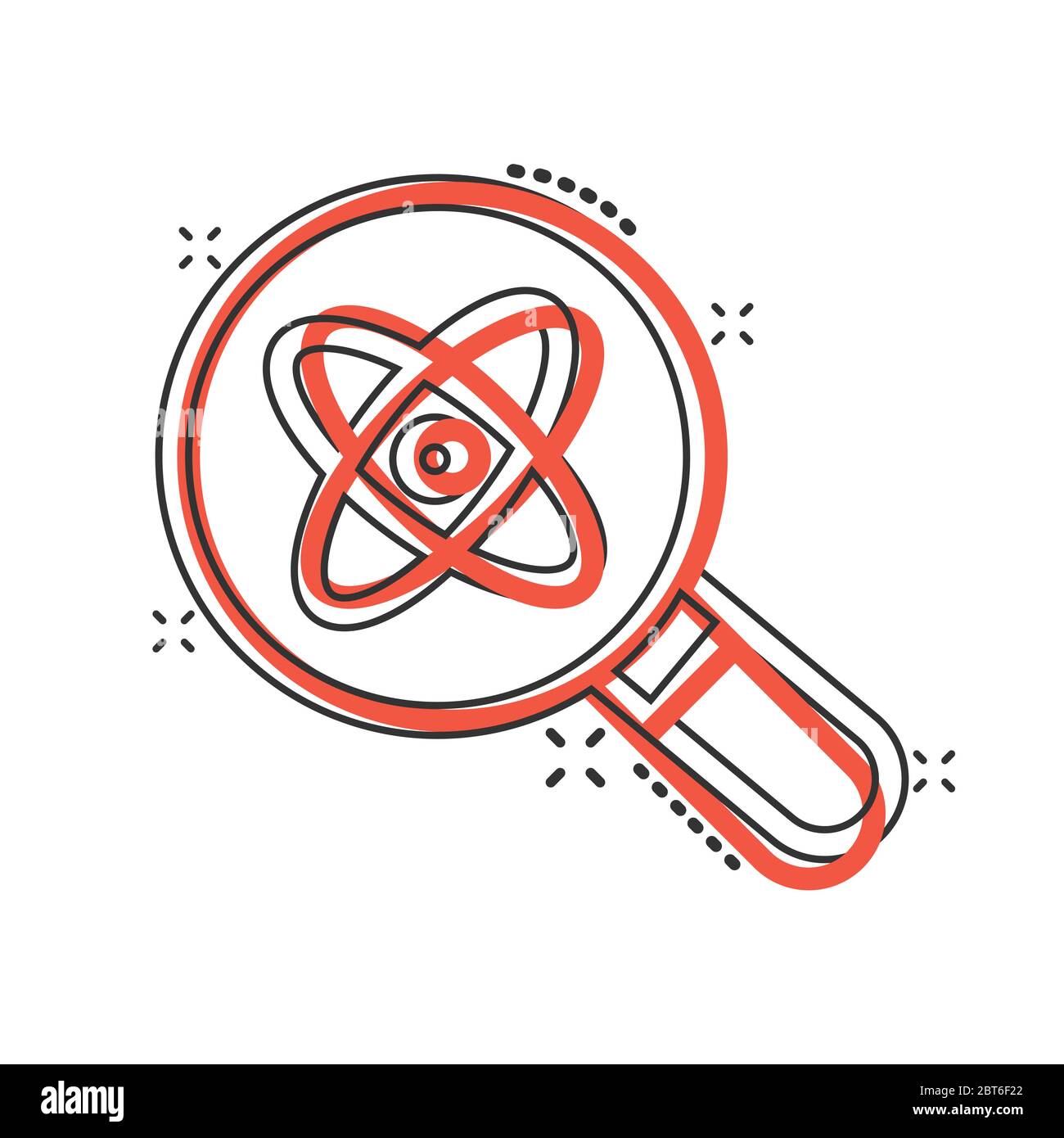 Science magnifier icon in comic style. Virus search cartoon vector ...