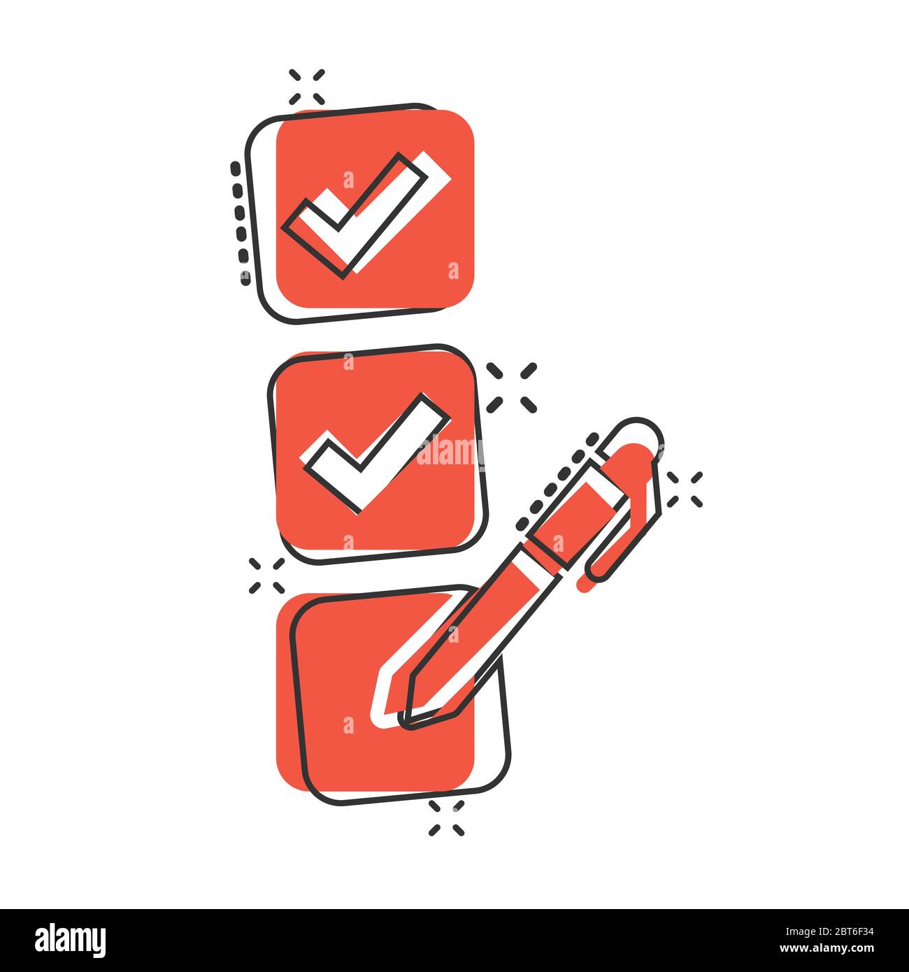 Checklist document icon in comic style. Survey cartoon vector ...