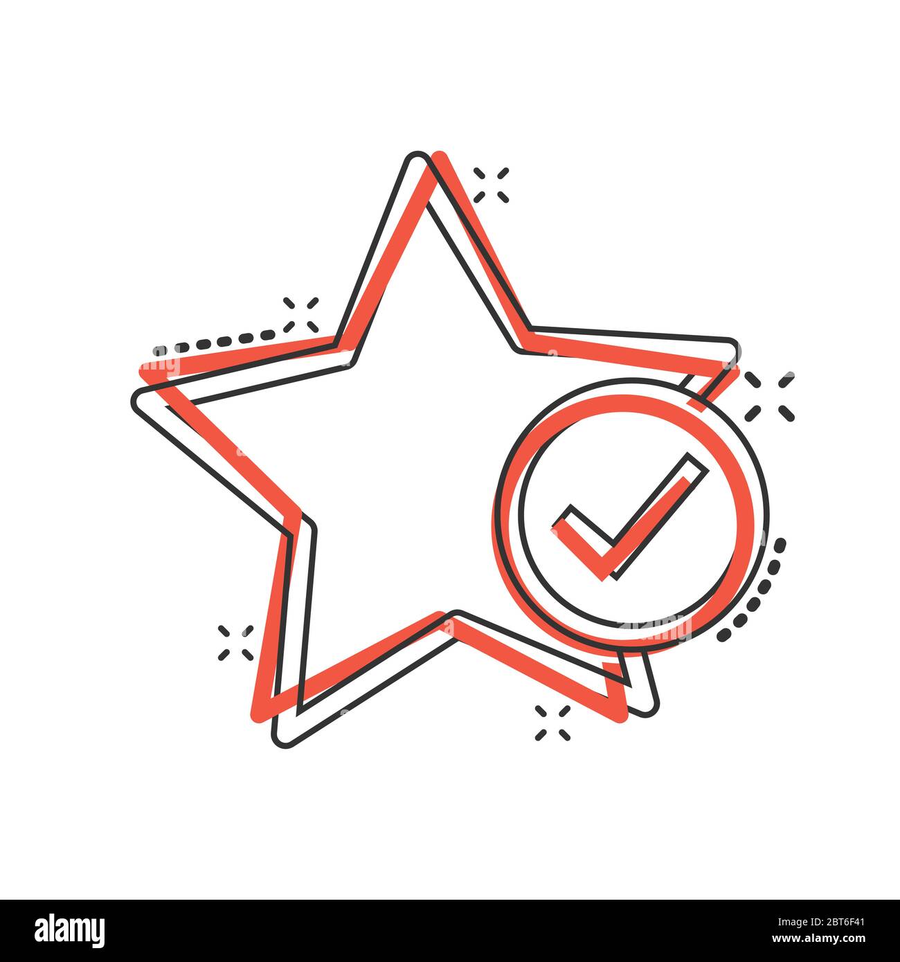 Check mark with star icon in comic style. Add to favorite cartoon ...