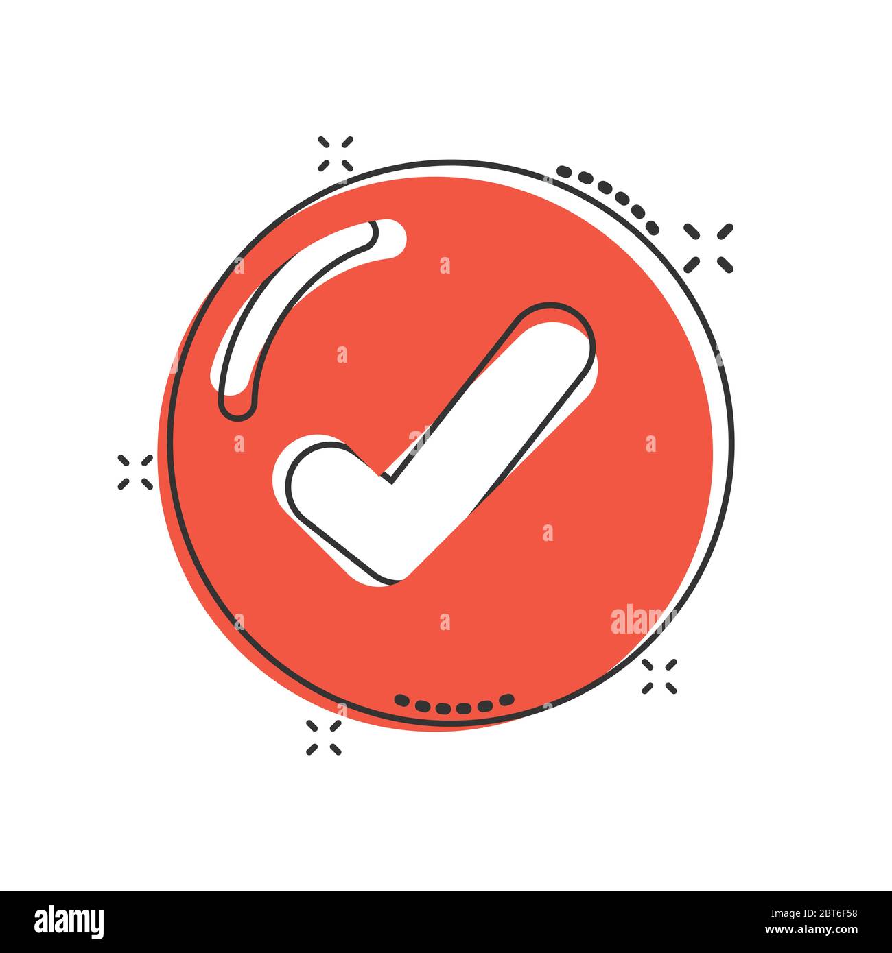 Check mark sign icon in comic style. Confirm button cartoon vector ...