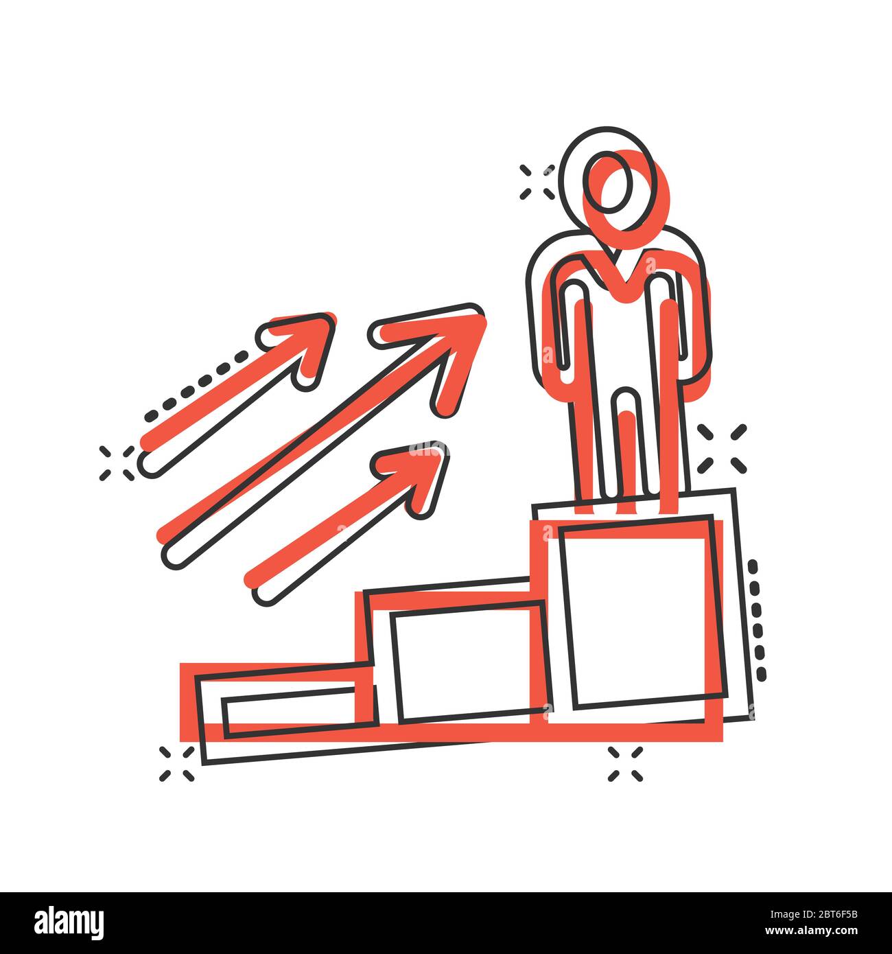 People with growth arrow icon in comic style. Work strategy cartoon ...