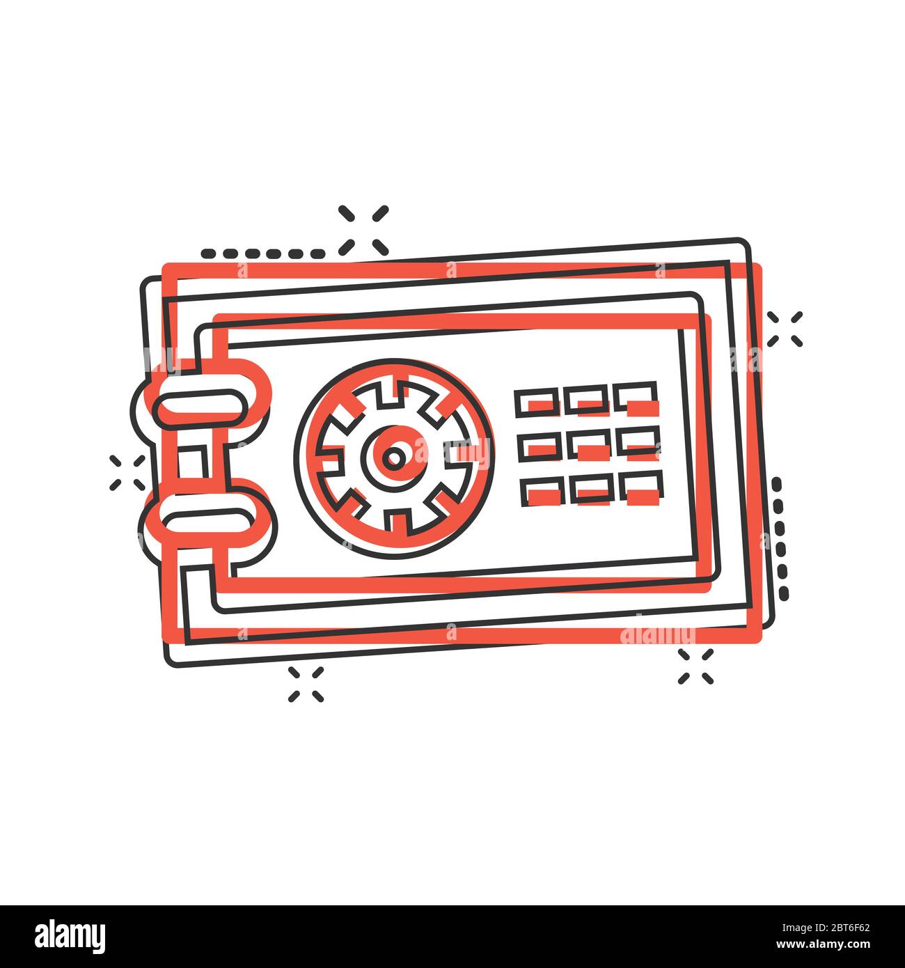 Safe money icon in comic style. Strongbox cartoon vector illustration ...