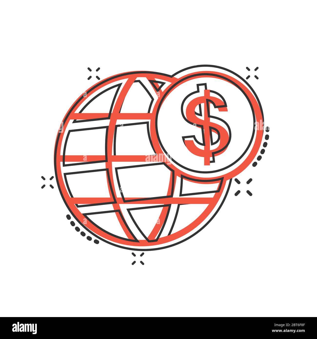 Global business icon in comic style. Money transaction cartoon vector ...