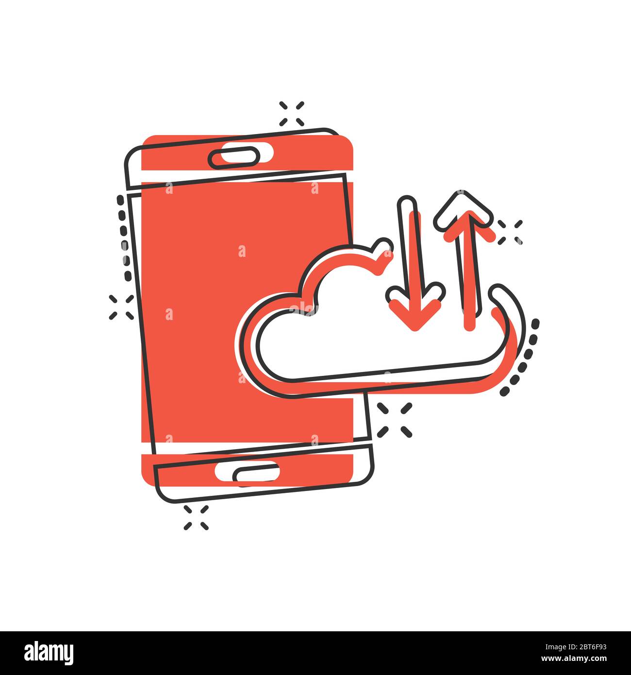 Smartphone with cloud icon in comic style. Phone network storage ...