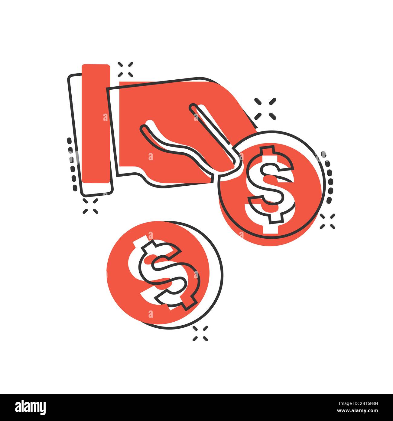 Remuneration icon in comic style. Money in hand cartoon vector ...