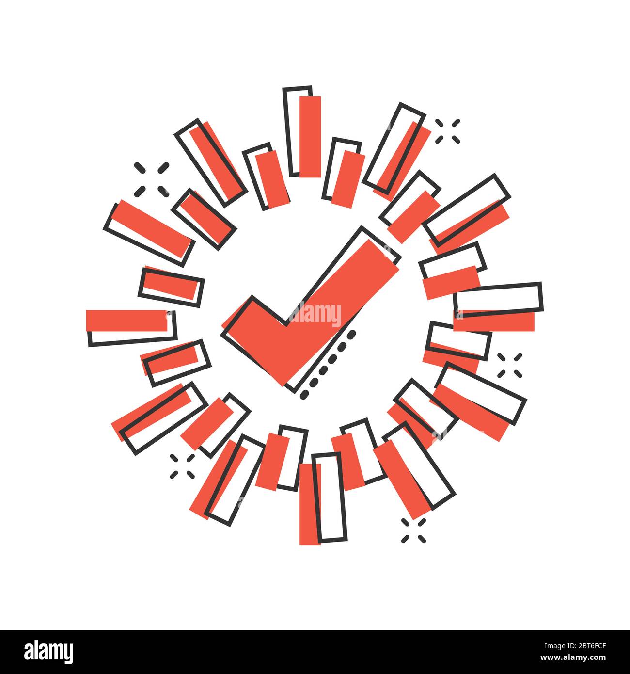 Check mark sign icon in comic style. Confirm button cartoon vector ...