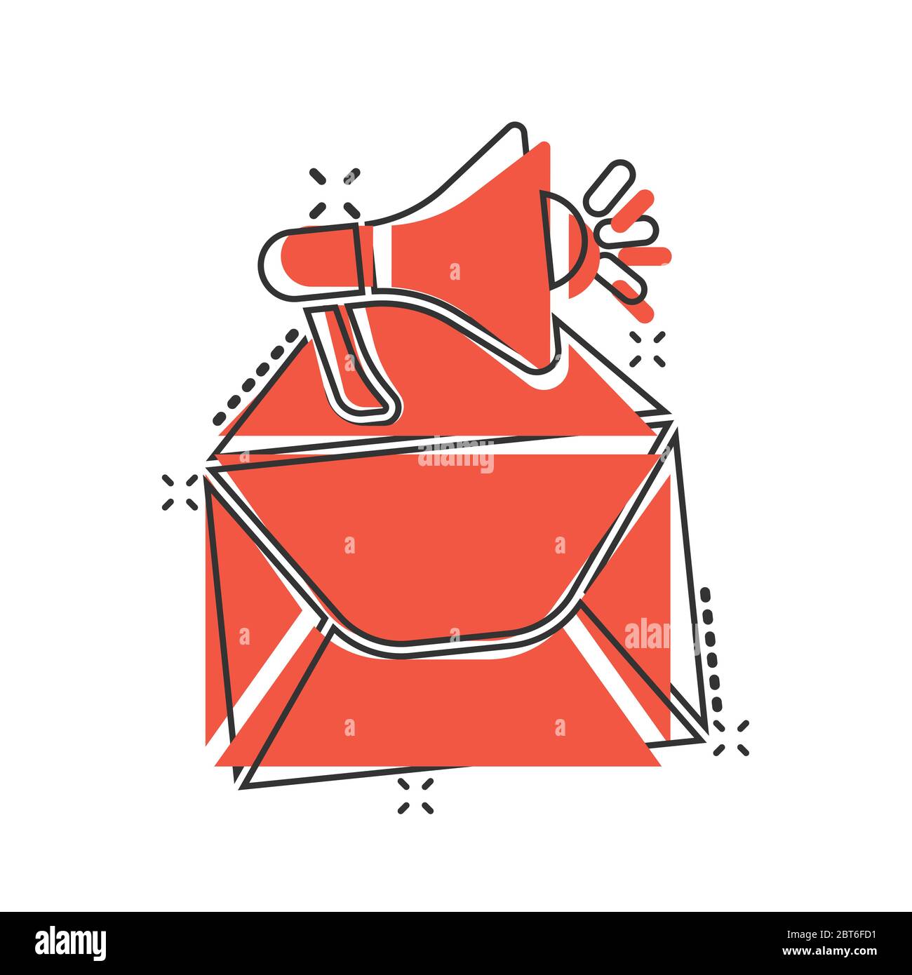 Envelope notification icon in comic style. Email with speaker cartoon ...