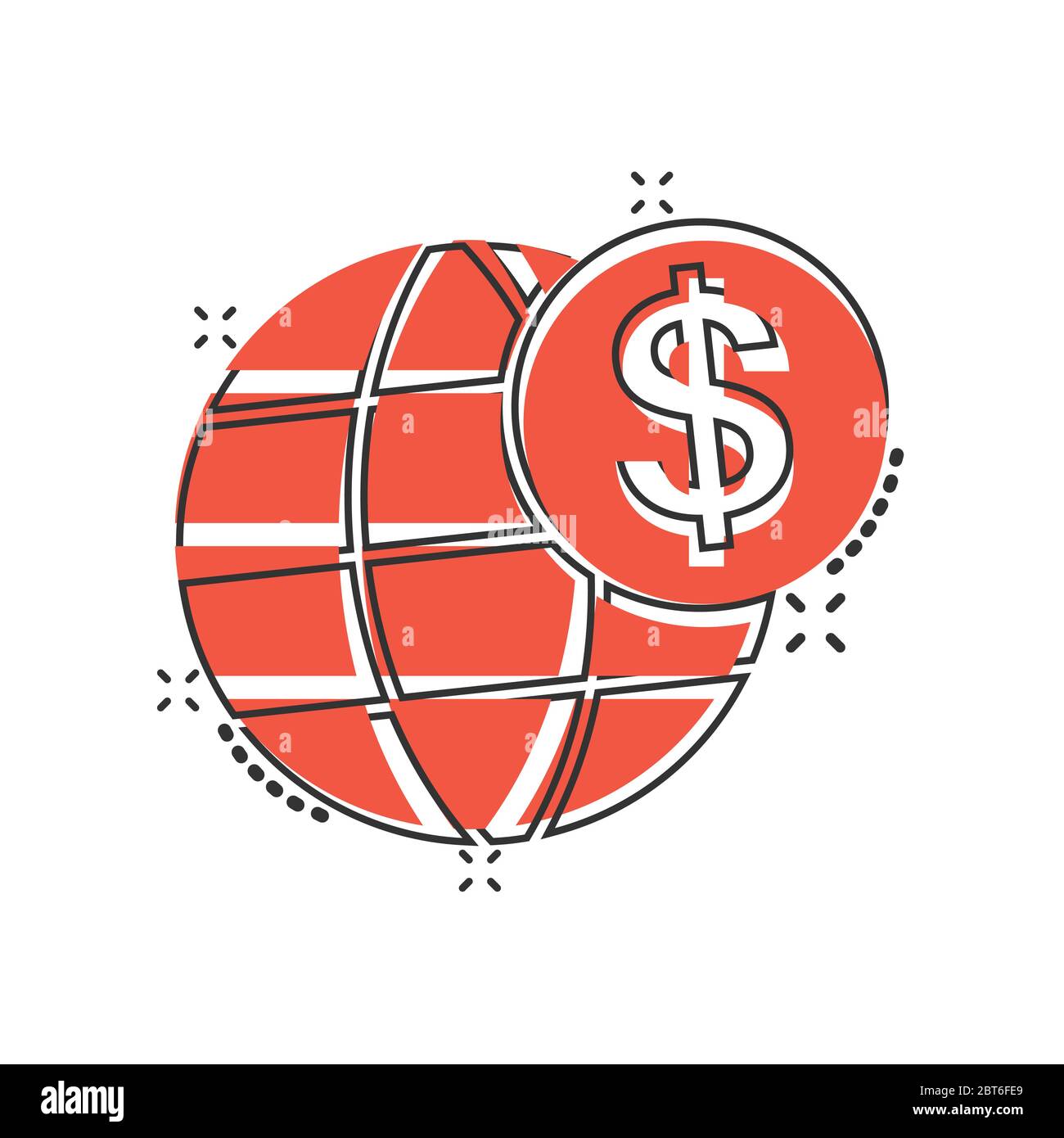 Global business icon in comic style. Money transaction cartoon vector ...