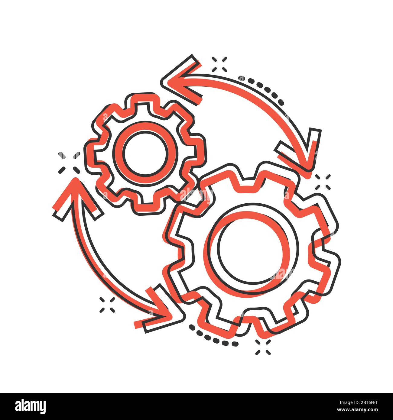 Workflow icon in comic style. Gear effective cartoon vector ...