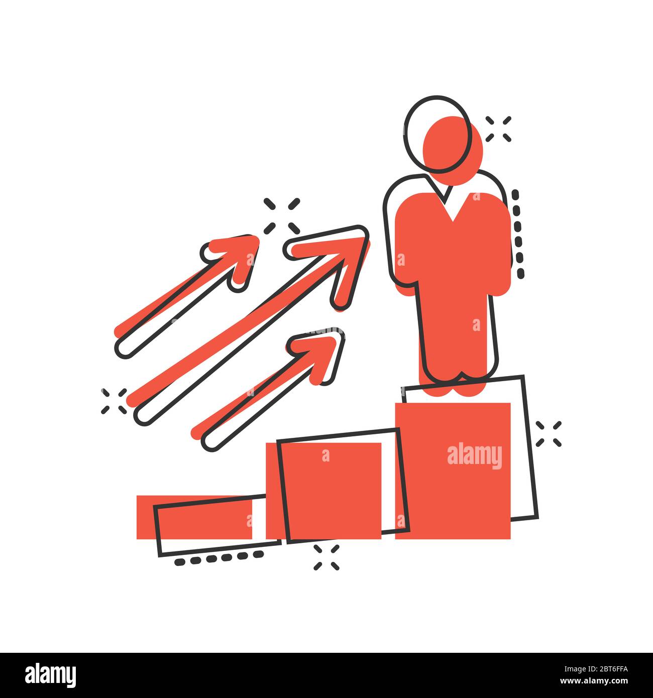 People with growth arrow icon in comic style. Work strategy cartoon ...