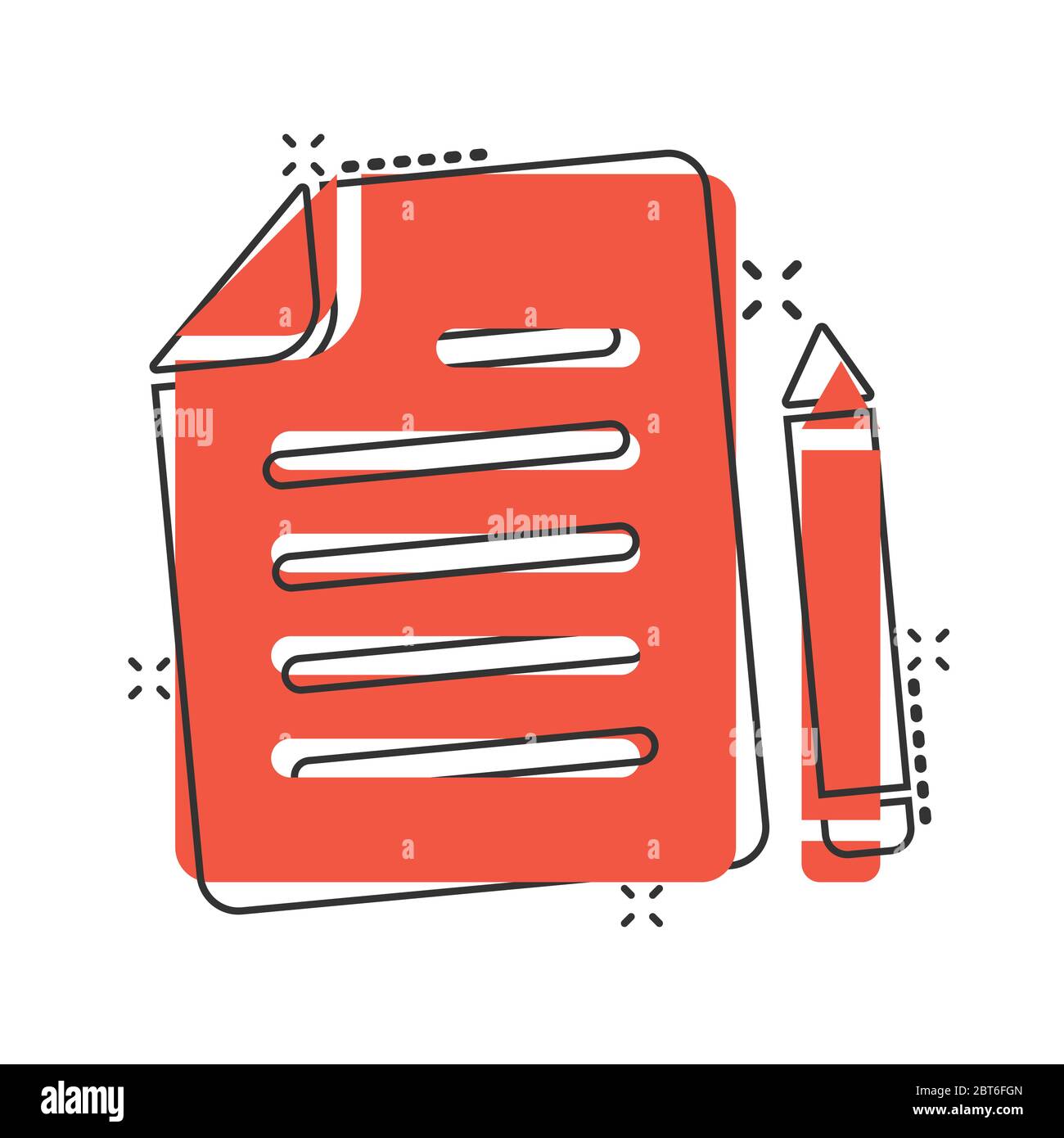 Document note with pen icon in comic style. Paper sheet pencil cartoon ...