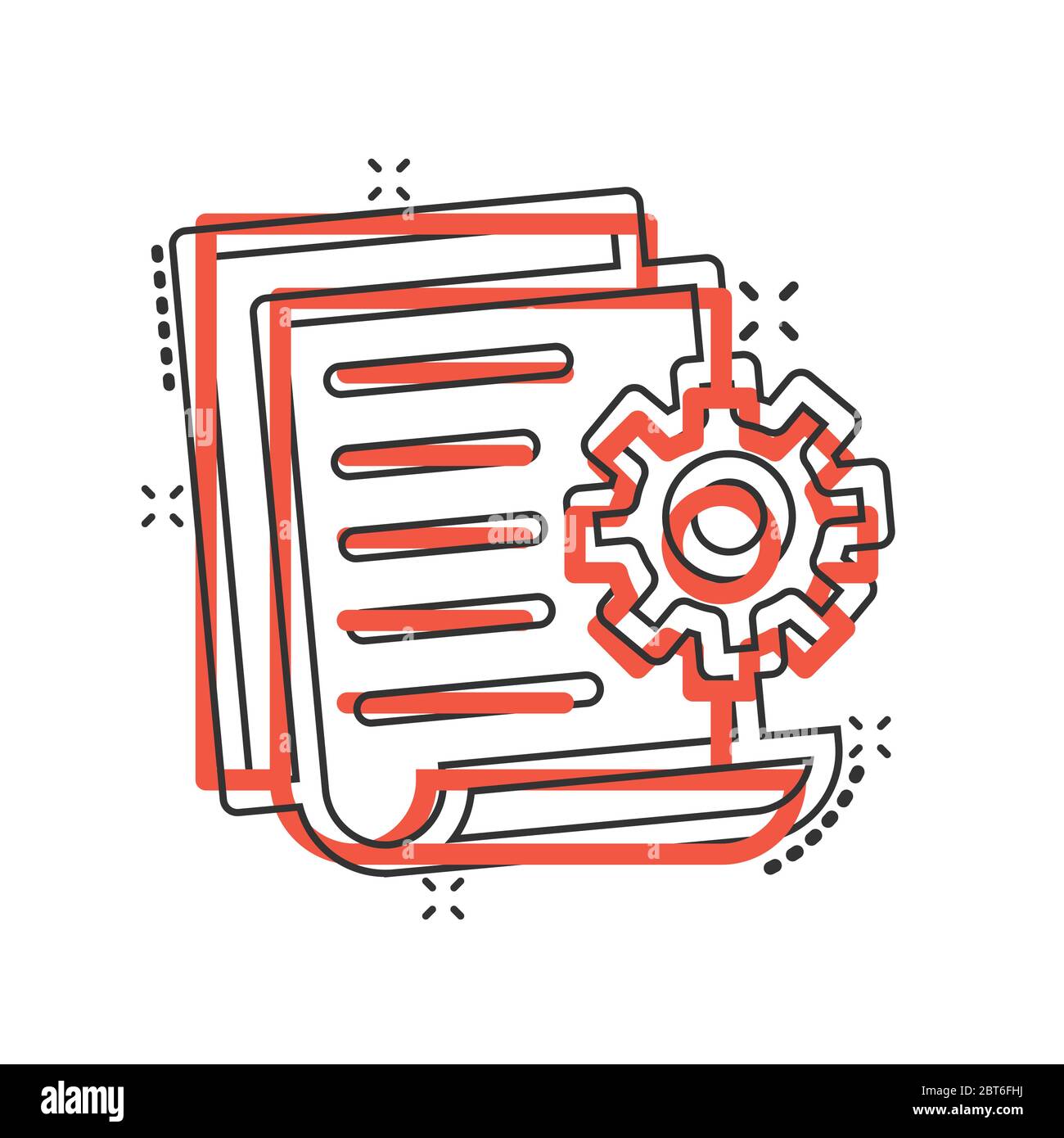 Document with gear icon in comic style. Big data processing cartoon ...
