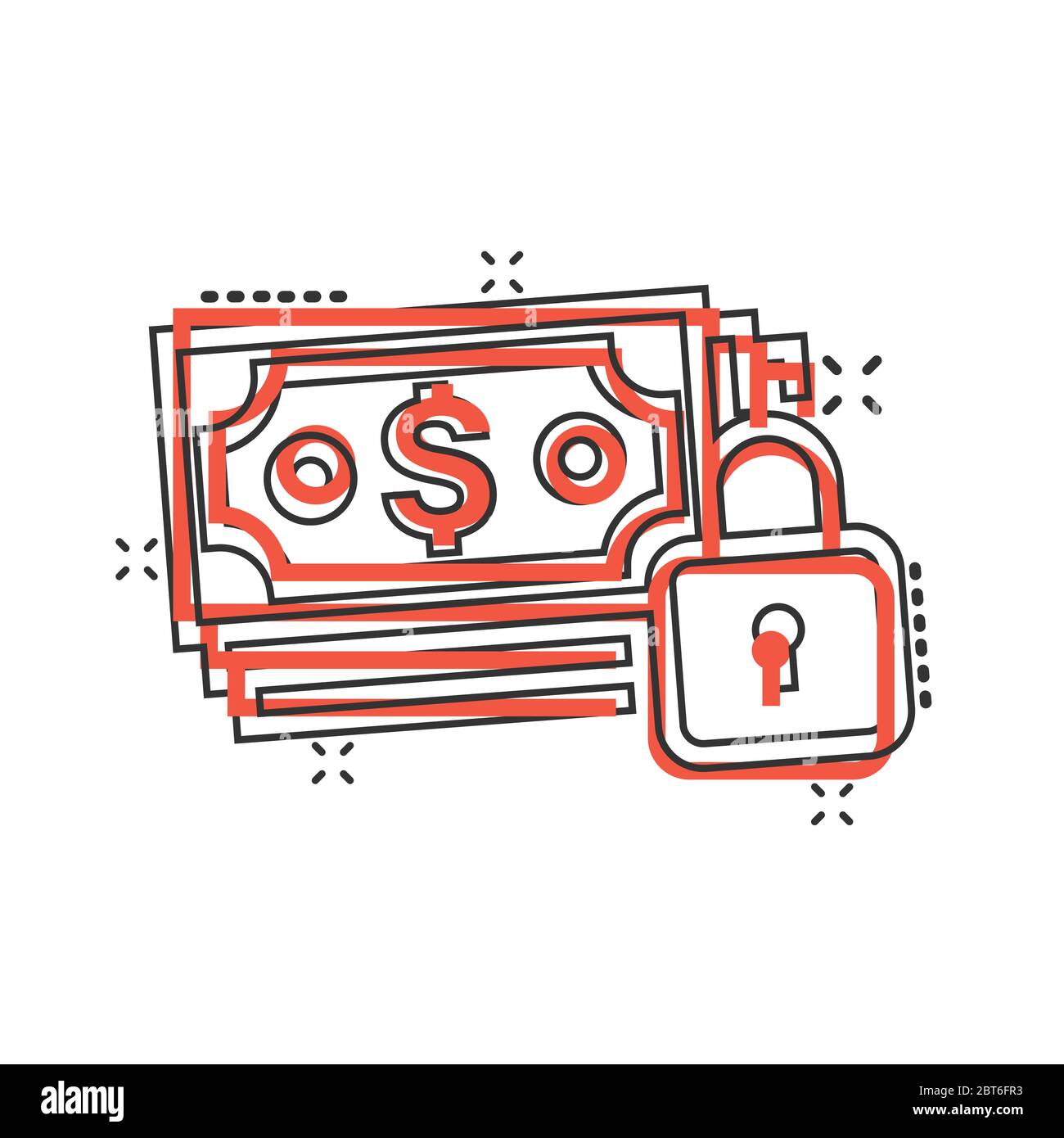 Dollar banknote with lock icon in comic style. Dollar cash safe cartoon ...