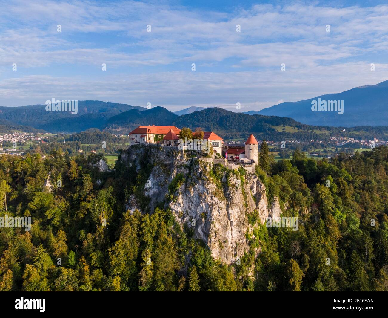 Aerial view of the Bled castle Stock Photo - Alamy