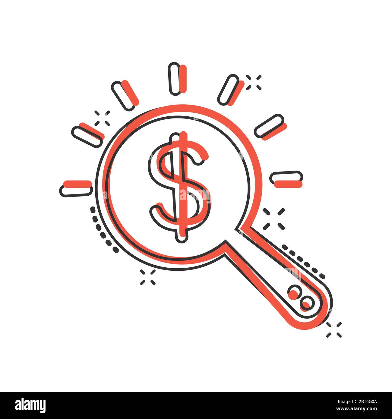 Magnifier glass with money icon in comic style. Dollar search cartoon ...