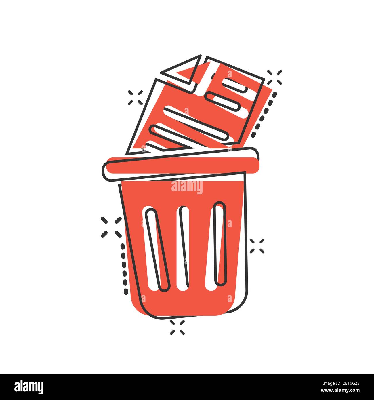 Trash bin with document icon in comic style. Paper recycle cartoon ...
