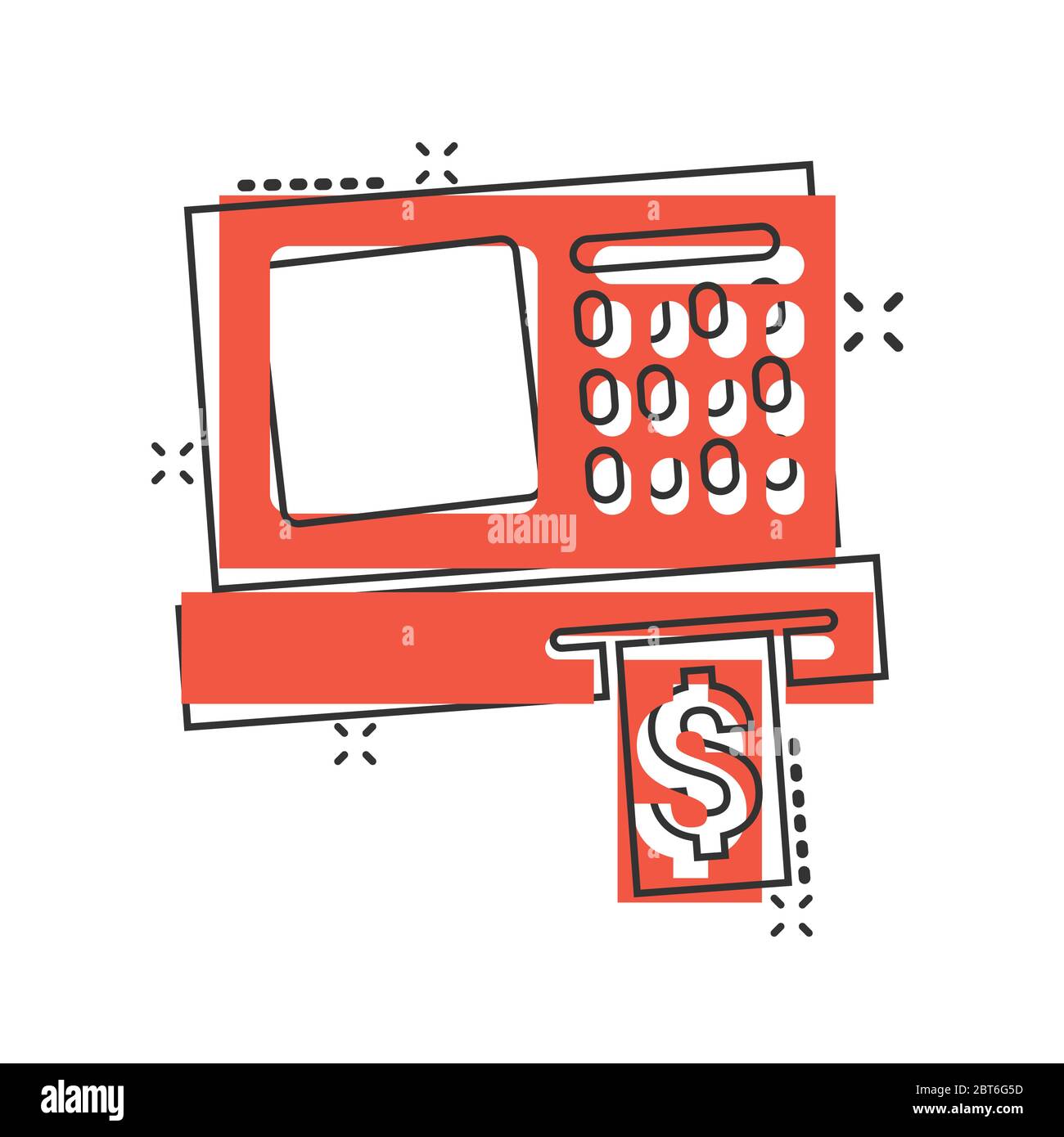 Cash register icon in comic style. Check machine cartoon vector ...
