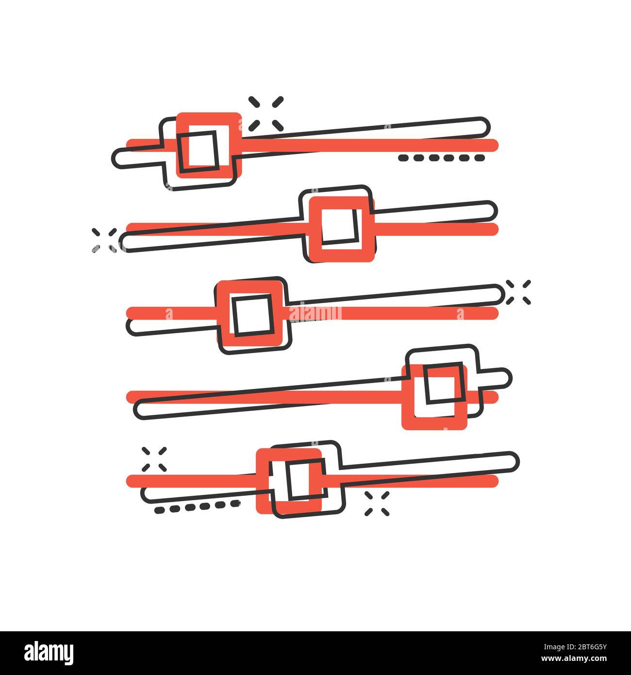 Control volume icon in comic style. Audio adjusting cartoon sign vector ...