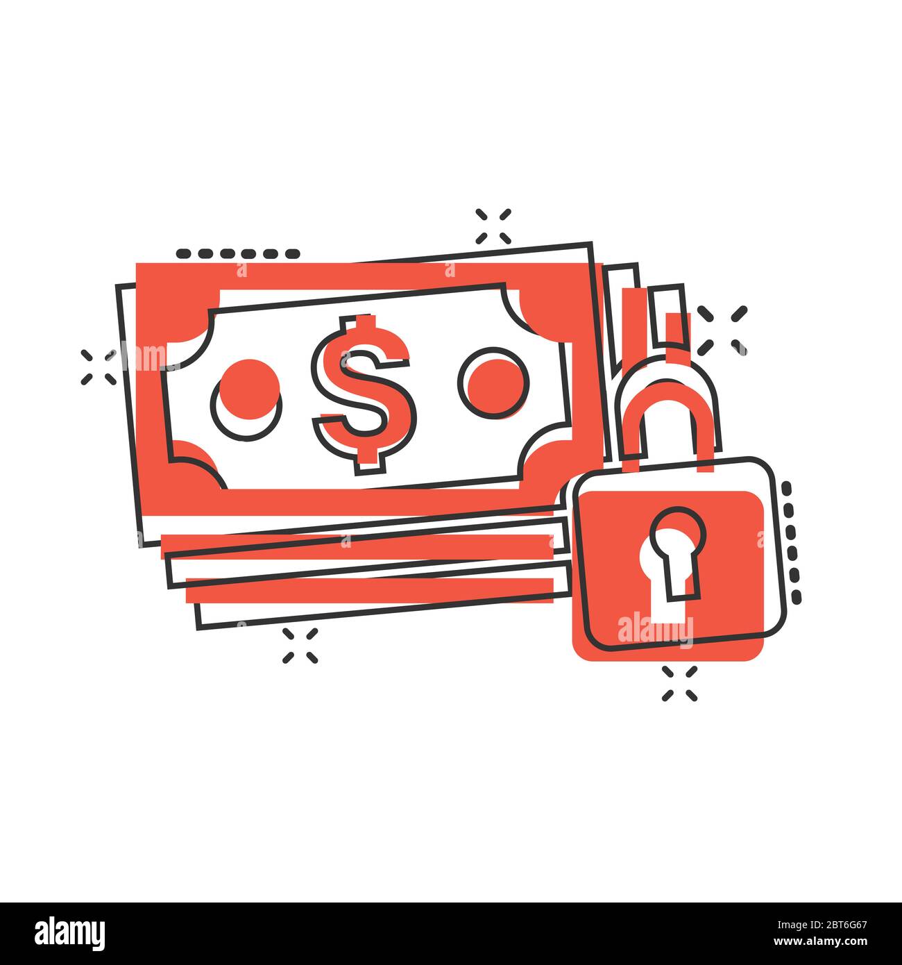 Dollar banknote with lock icon in comic style. Dollar cash safe cartoon ...