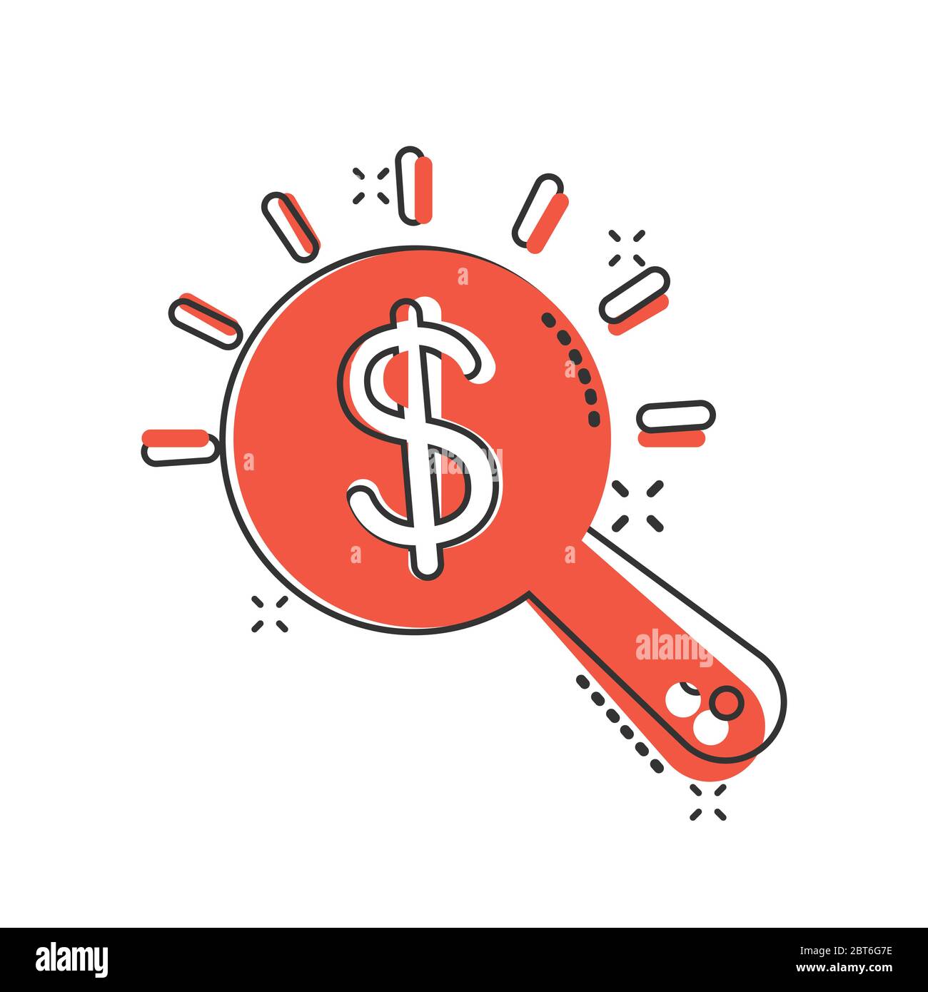 Magnifier glass with money icon in comic style. Dollar search cartoon ...