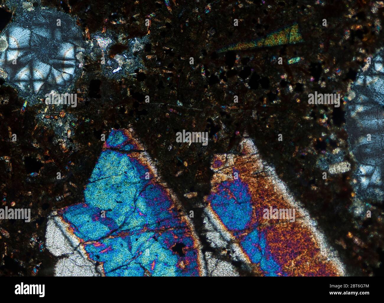 Limburgite thin section photographed in cross polarised light Stock ...
