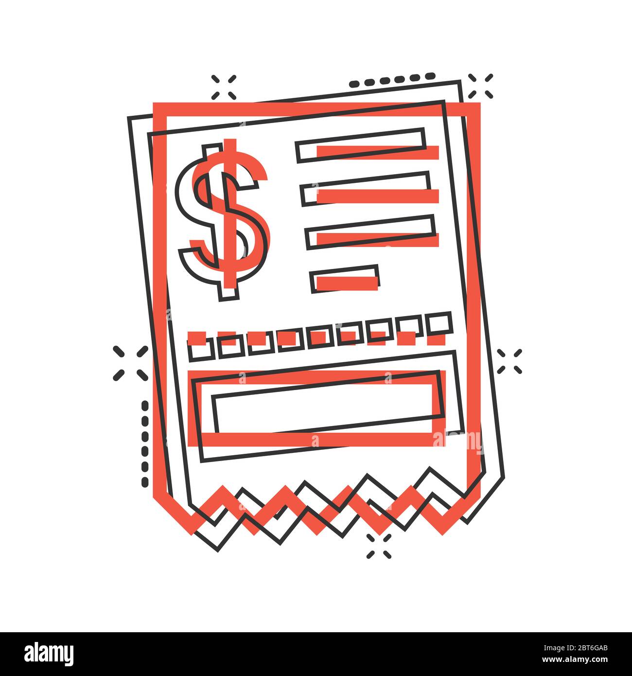Money check icon in comic style. Checkbook cartoon vector illustration ...