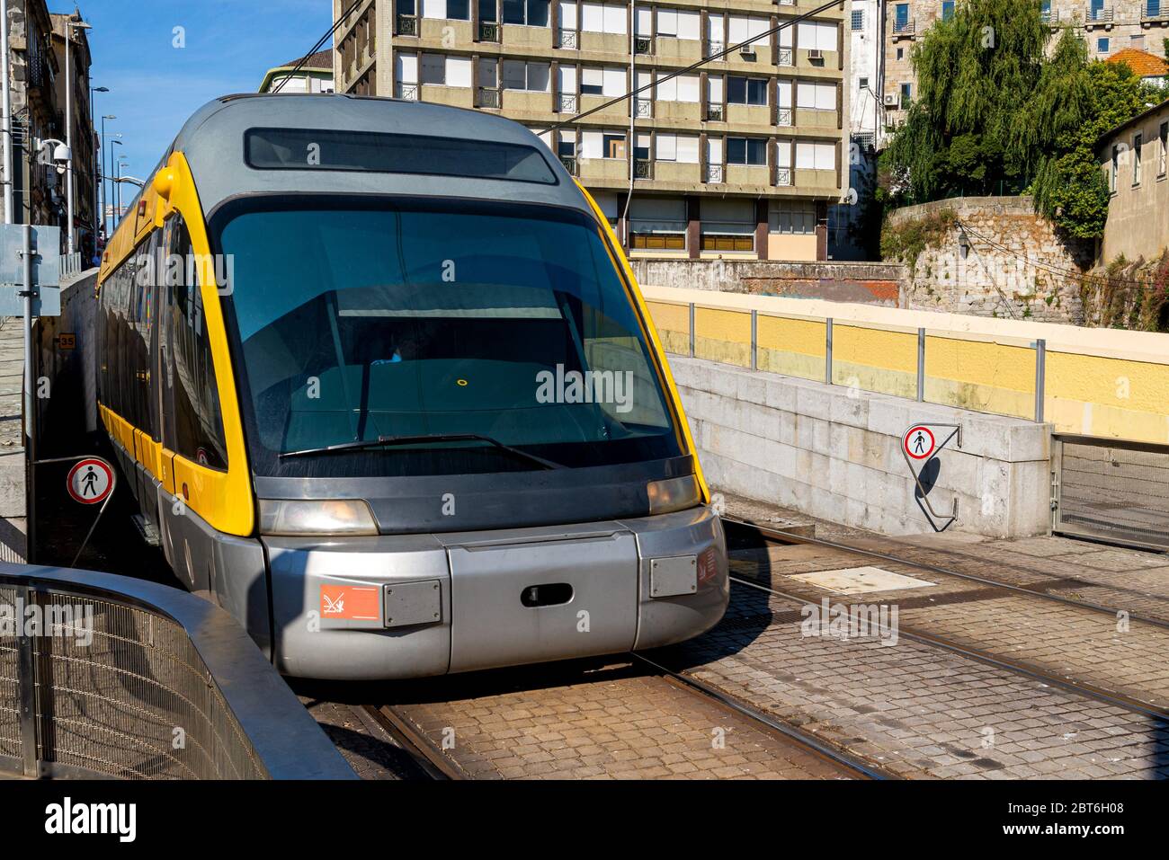 Modern metro train in Porto, Portugal. Transportation system in Europe ...