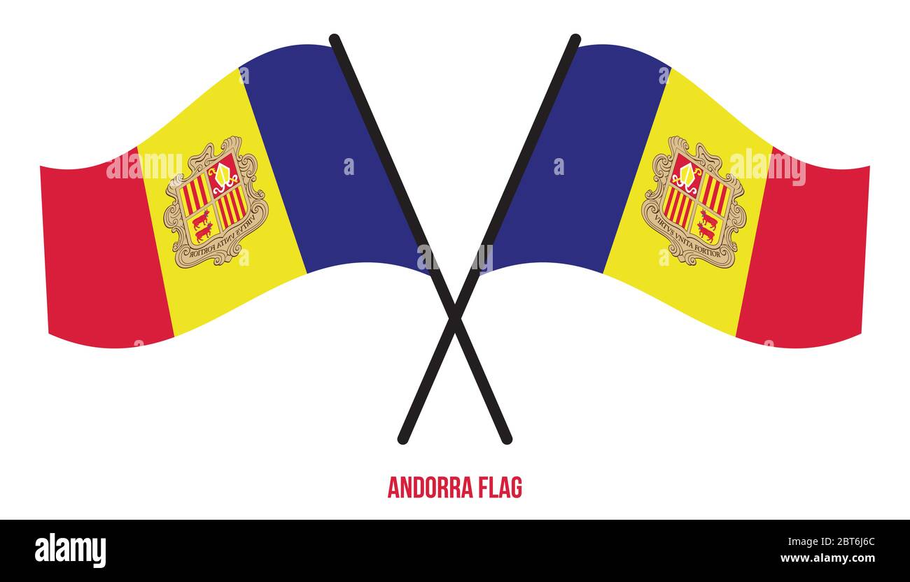 Two Crossed Waving Andorra Flag On Isolated White Background. Andorra ...
