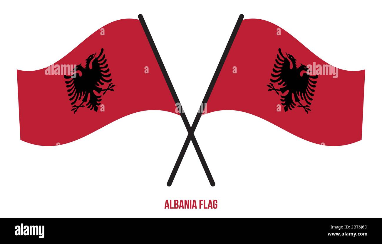 Two Crossed Waving Albania Flag On Isolated White Background. Albania ...