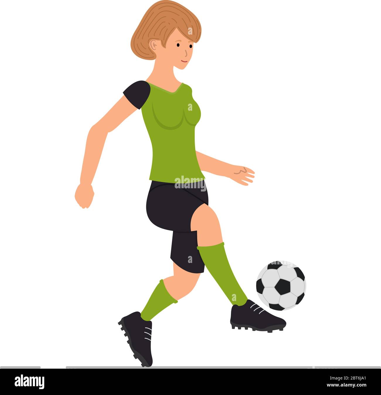 Girl plays football, soccer player, woman kicks a soccer ball vector ...