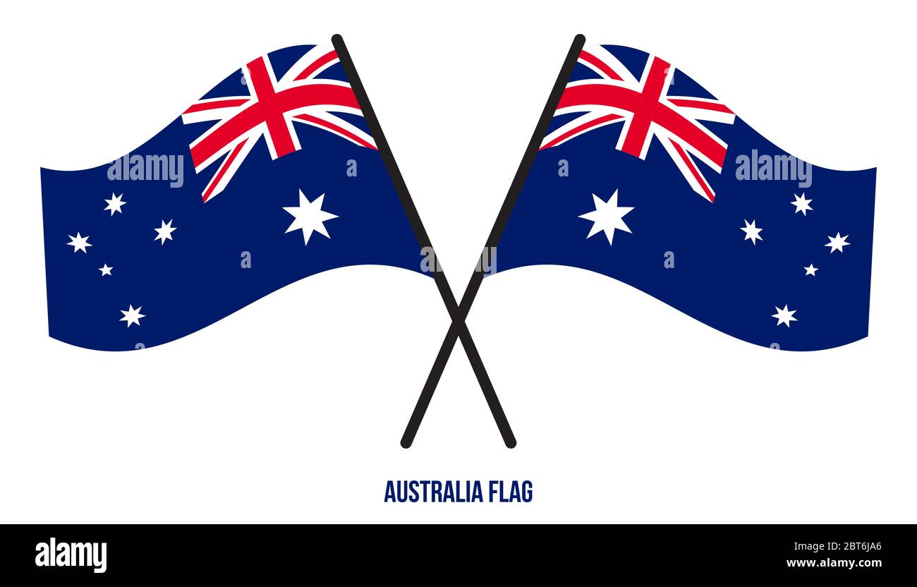 Two Crossed Waving Australia Flag On Isolated White Background ...