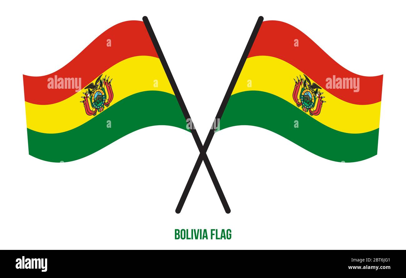 Two Crossed Waving Bolivia Flag On Isolated White Background. Bolivia ...