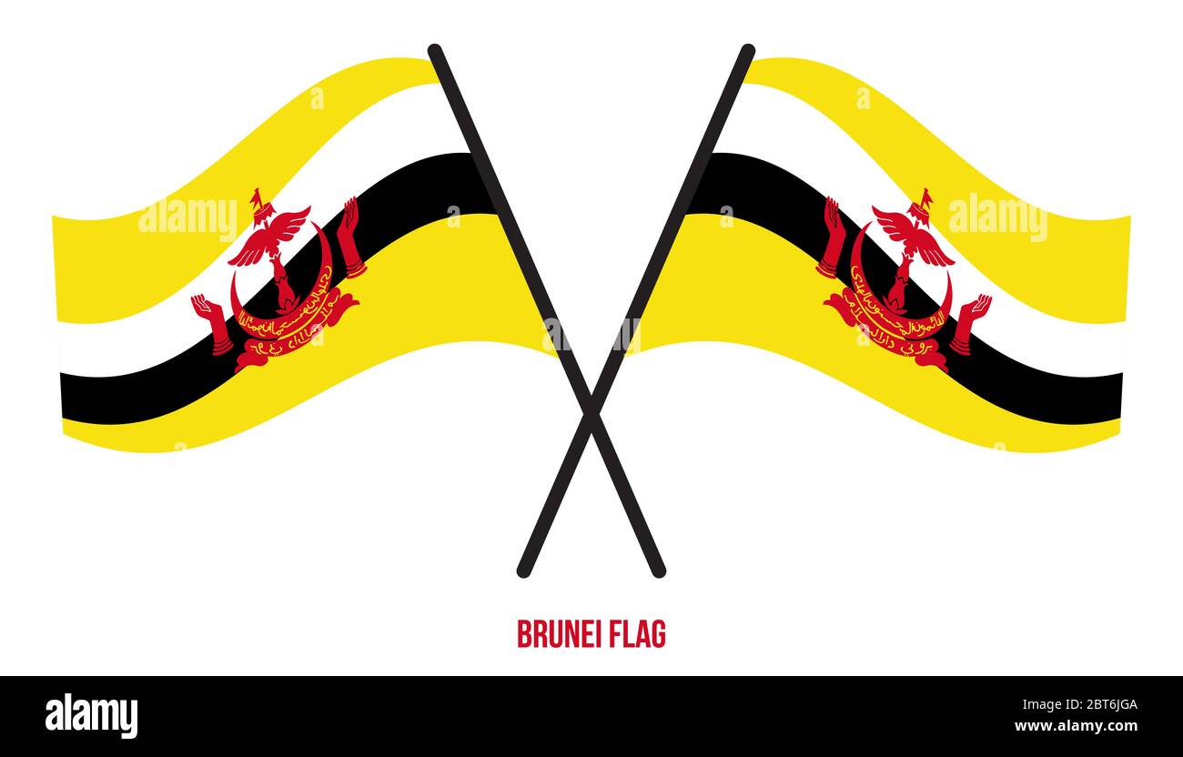 Two Crossed Waving Brunei Flag On Isolated White Background. Brunei ...