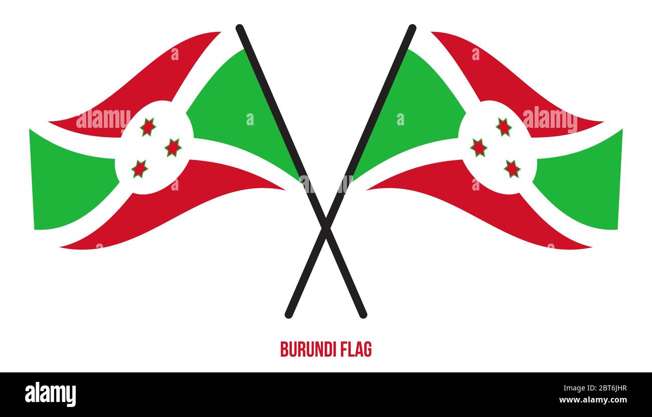 Two Crossed Waving Burundi Flag On Isolated White Background Burundi
