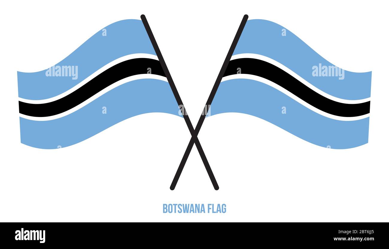 Two Crossed Waving Botswana Flag On Isolated White Background. Botswana Flag Vector Illustration ...